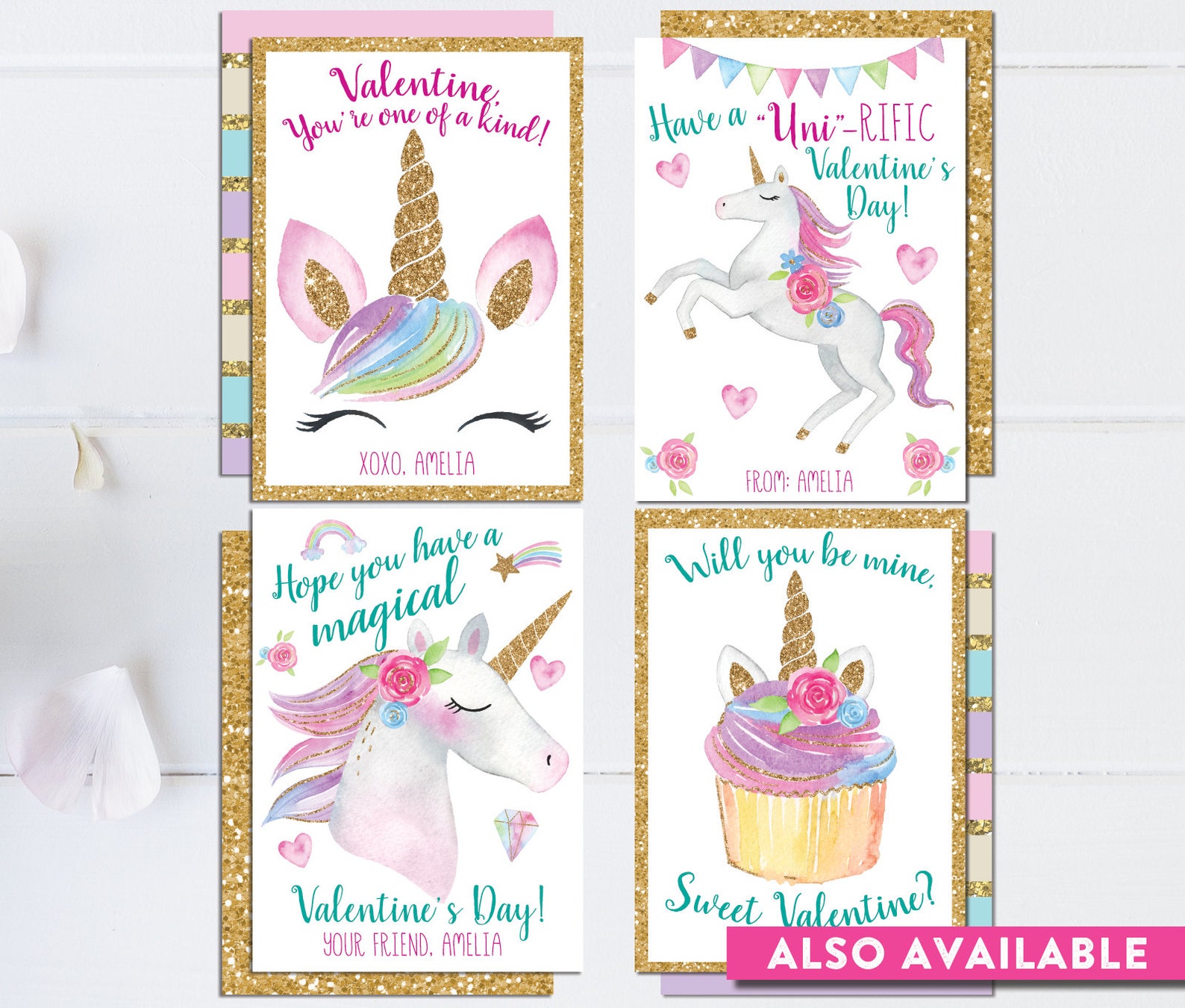 Unicorn Valentine Bookmarks PRINTABLE Unicorn Valentines | Etsy