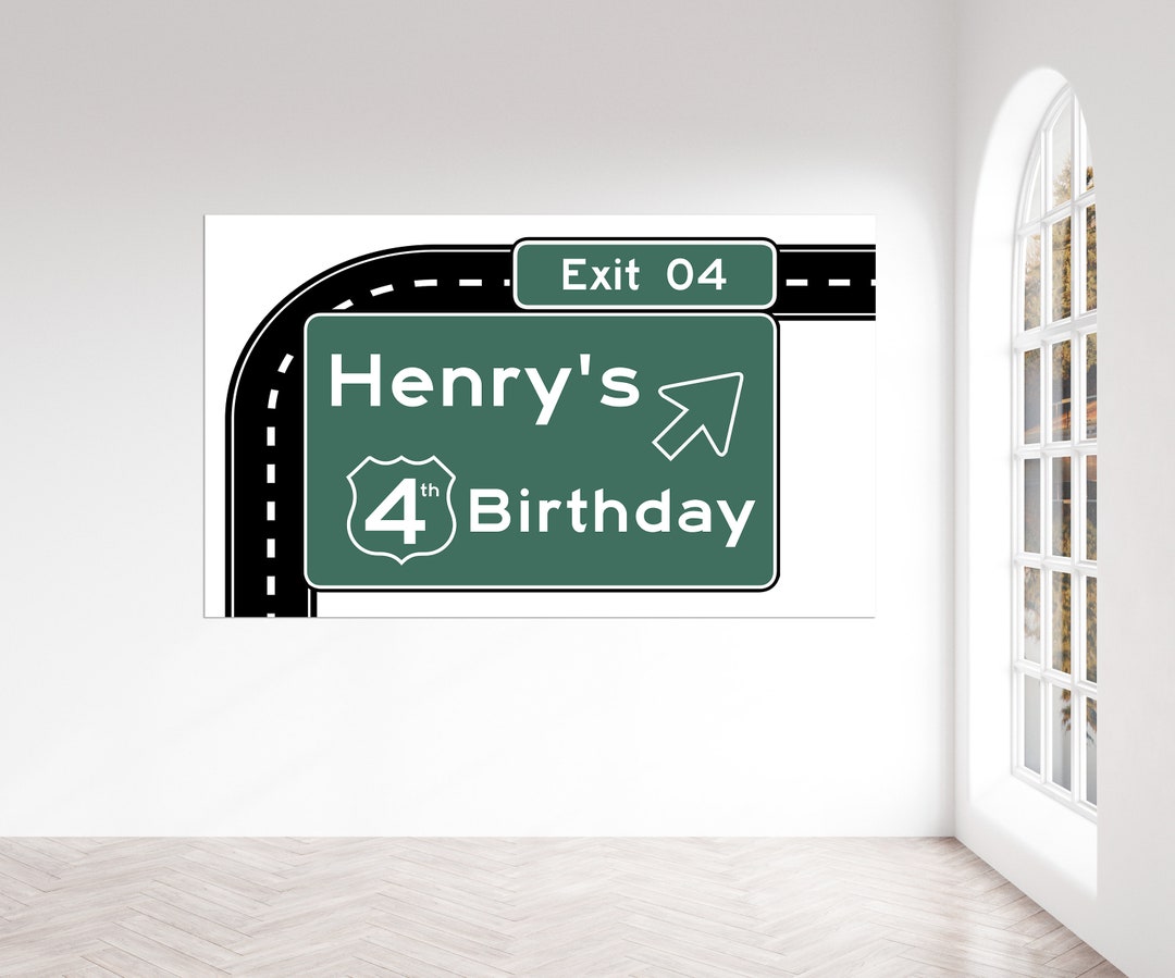 Interstate Birthday Party Banner - Highway Exit Sign, Patrol, Driving ...
