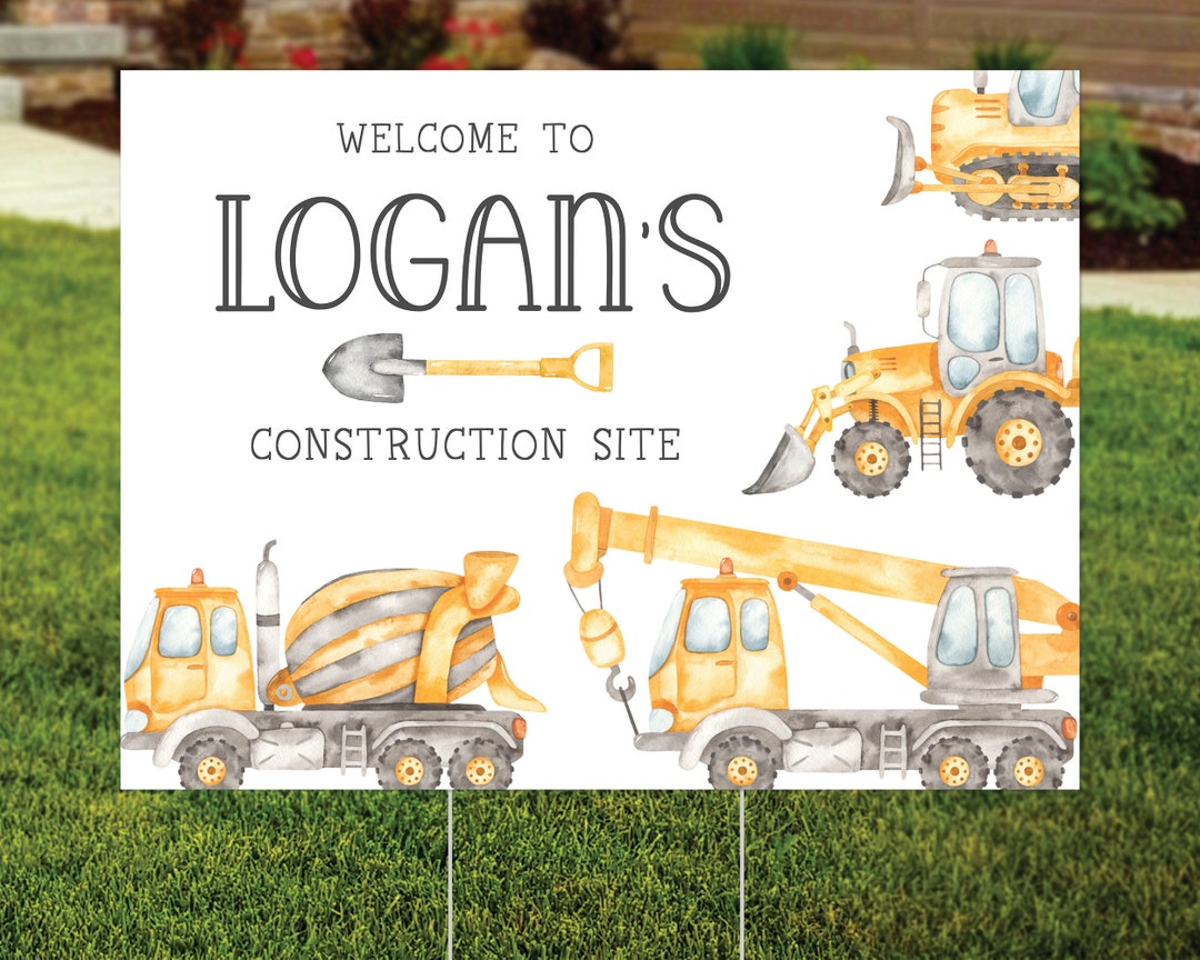 Construction Birthday Yard Sign, Construction Trucks Party Sign ...