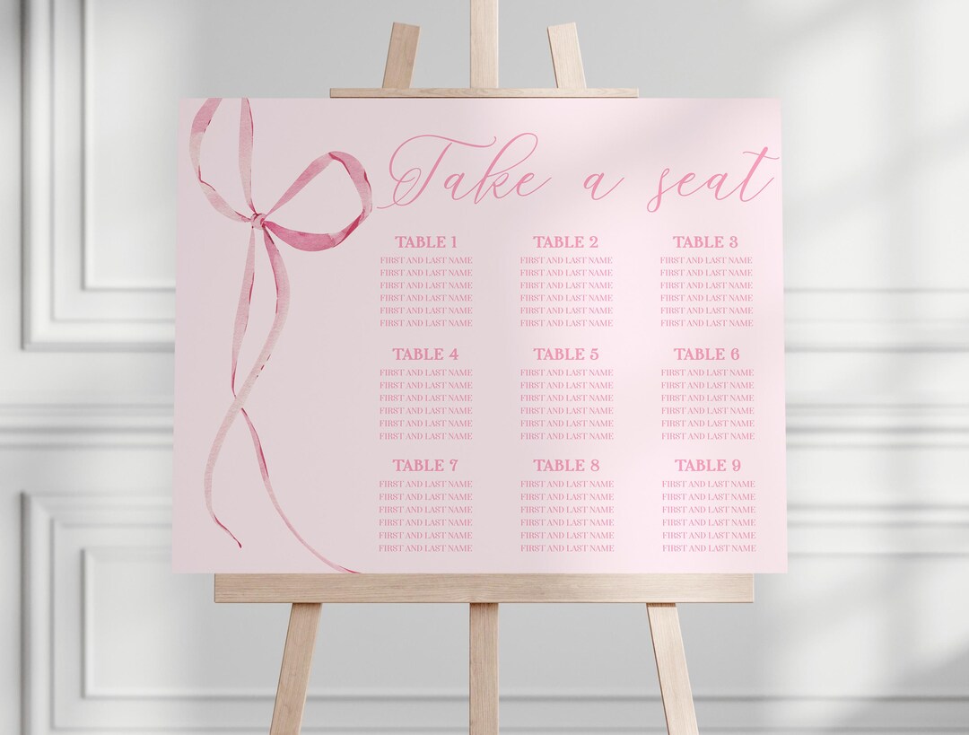 Pink Bow Seating Chart - Coquette Bow Party, Aesthetic Baby Shower ...