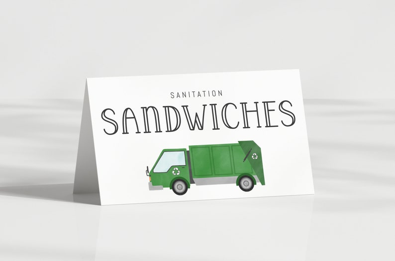Garbage Truck Birthday Tent Cards, Trash Truck Food Tent, Recycling ...