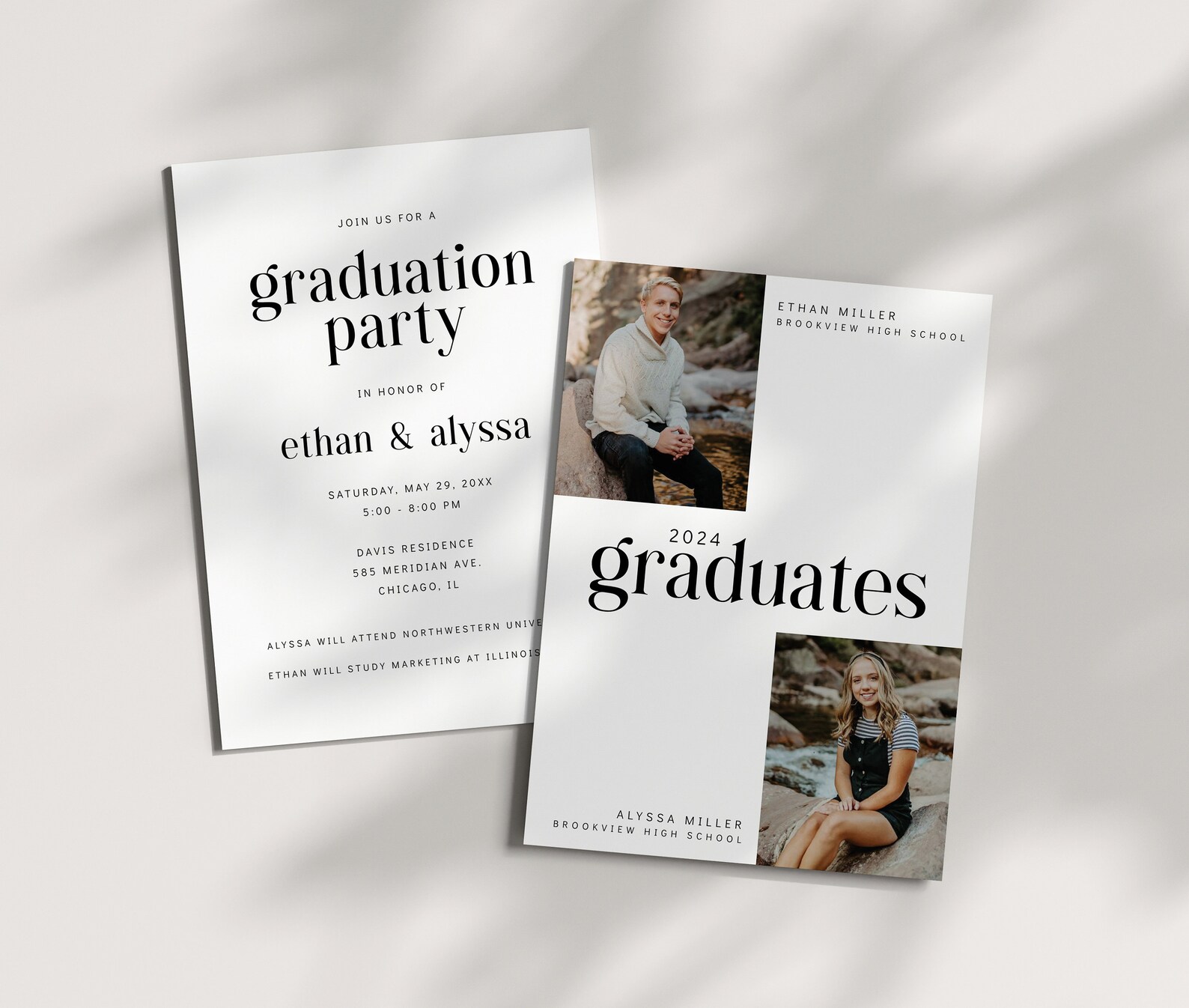 Modern Joint Graduation Party Invitation - Two Person Grad Party Invite ...