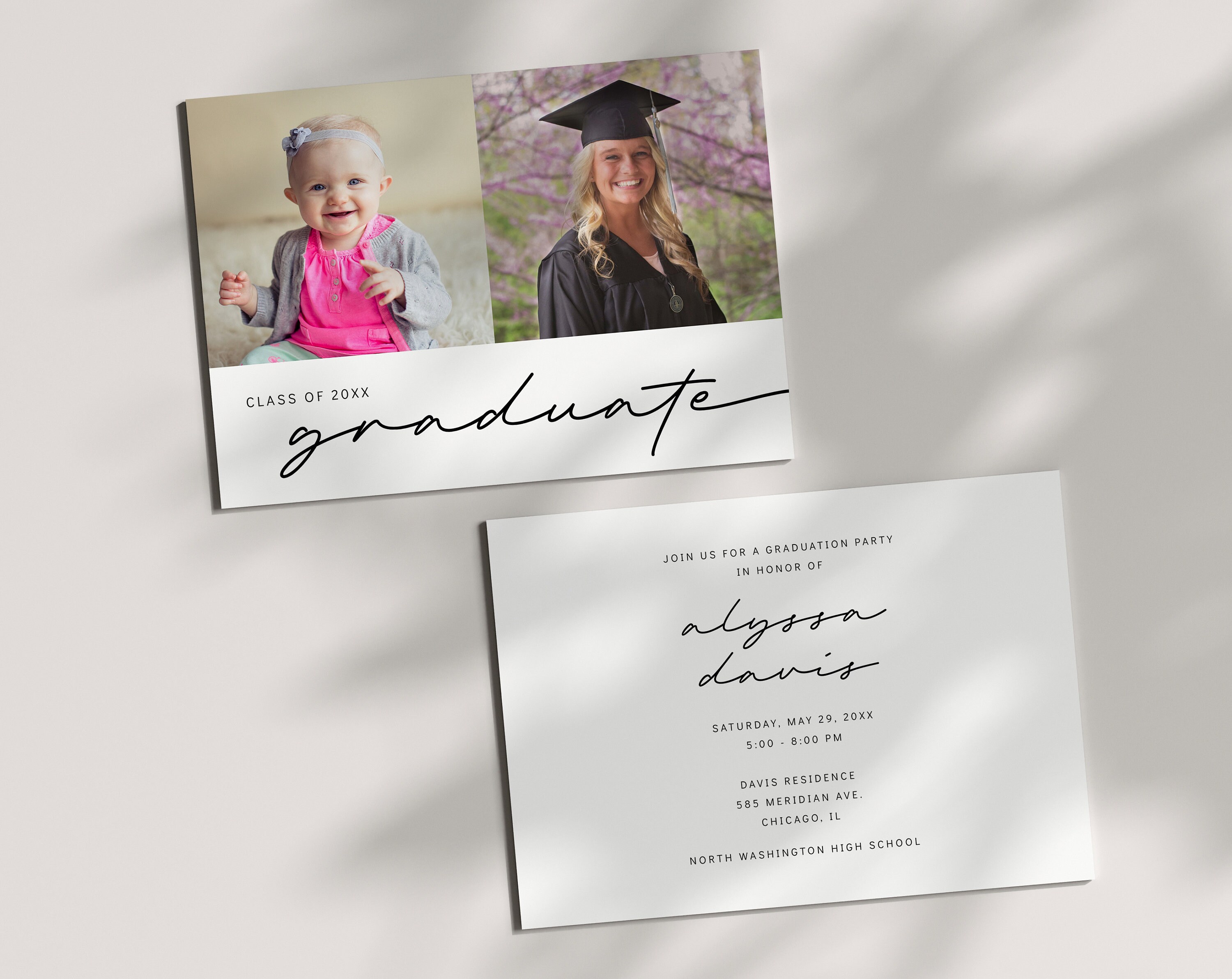 Now and Then Graduation Party Invitation Two Photos Grad - Etsy Israel