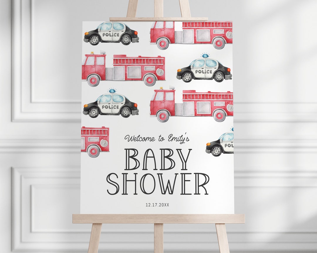Police and Fire Welcome Sign - Firefighter - Policeman - Baby Shower ...