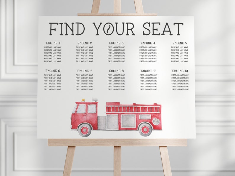 Firetruck Party Seating Chart - Firefighter - Fire Engine Birthday ...
