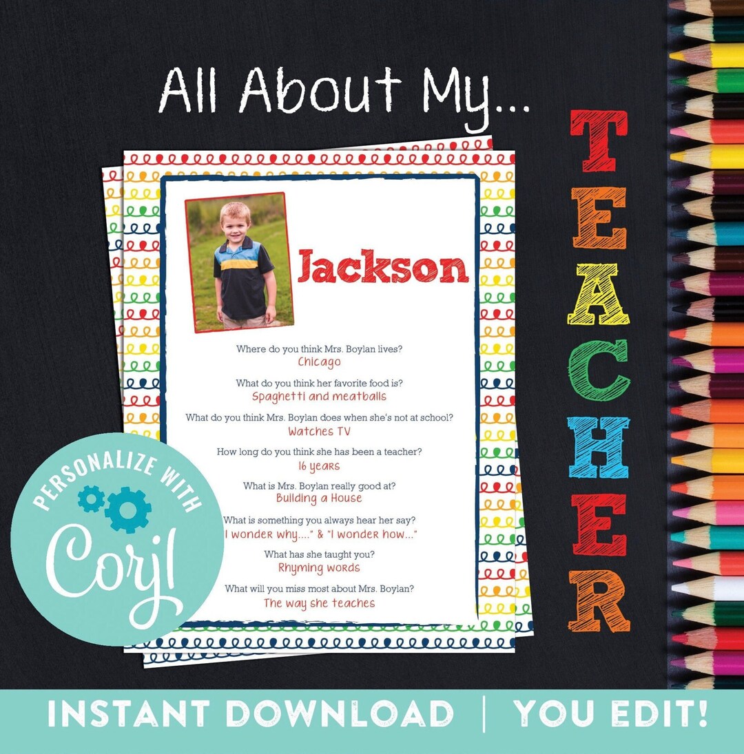 Preschool Teacher Appreciation Gift - All About My Teacher - End of ...