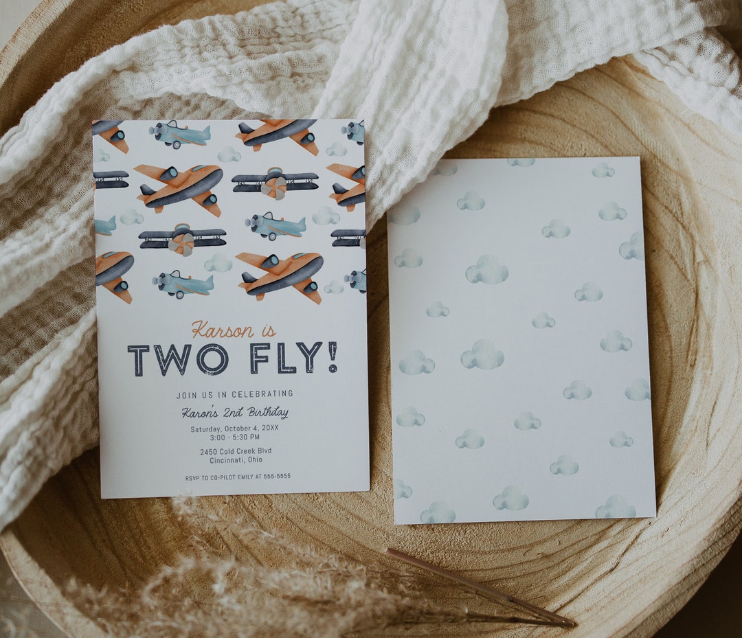 Two Fly Airplane Birthday Invitation for Second Birthday Party ...