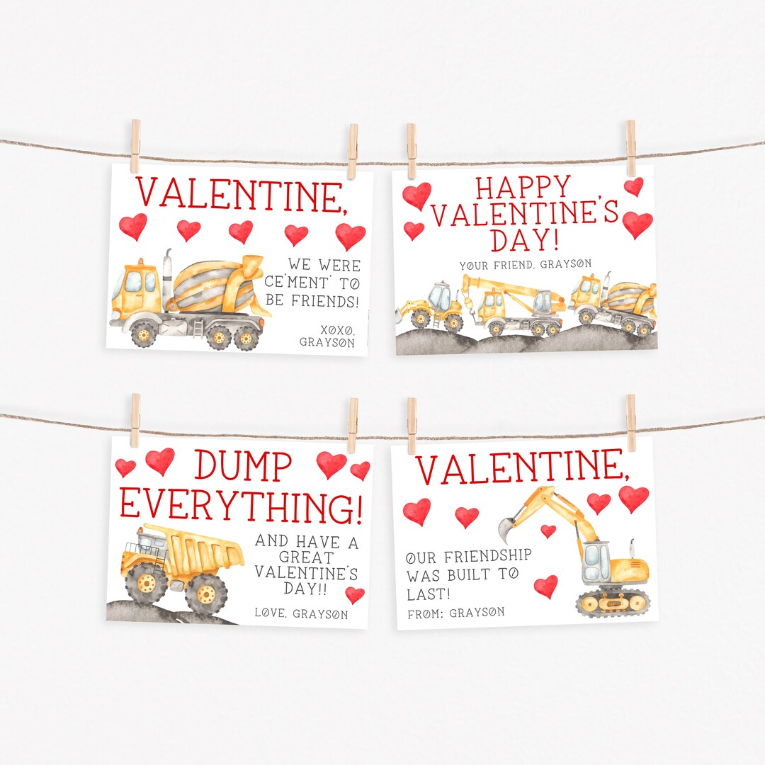 Construction Valentine Cards - PRINTABLE - Construction Truck ...