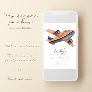 Airplane Birthday Invitation - 1st Birthday Airplane Party Invite ...