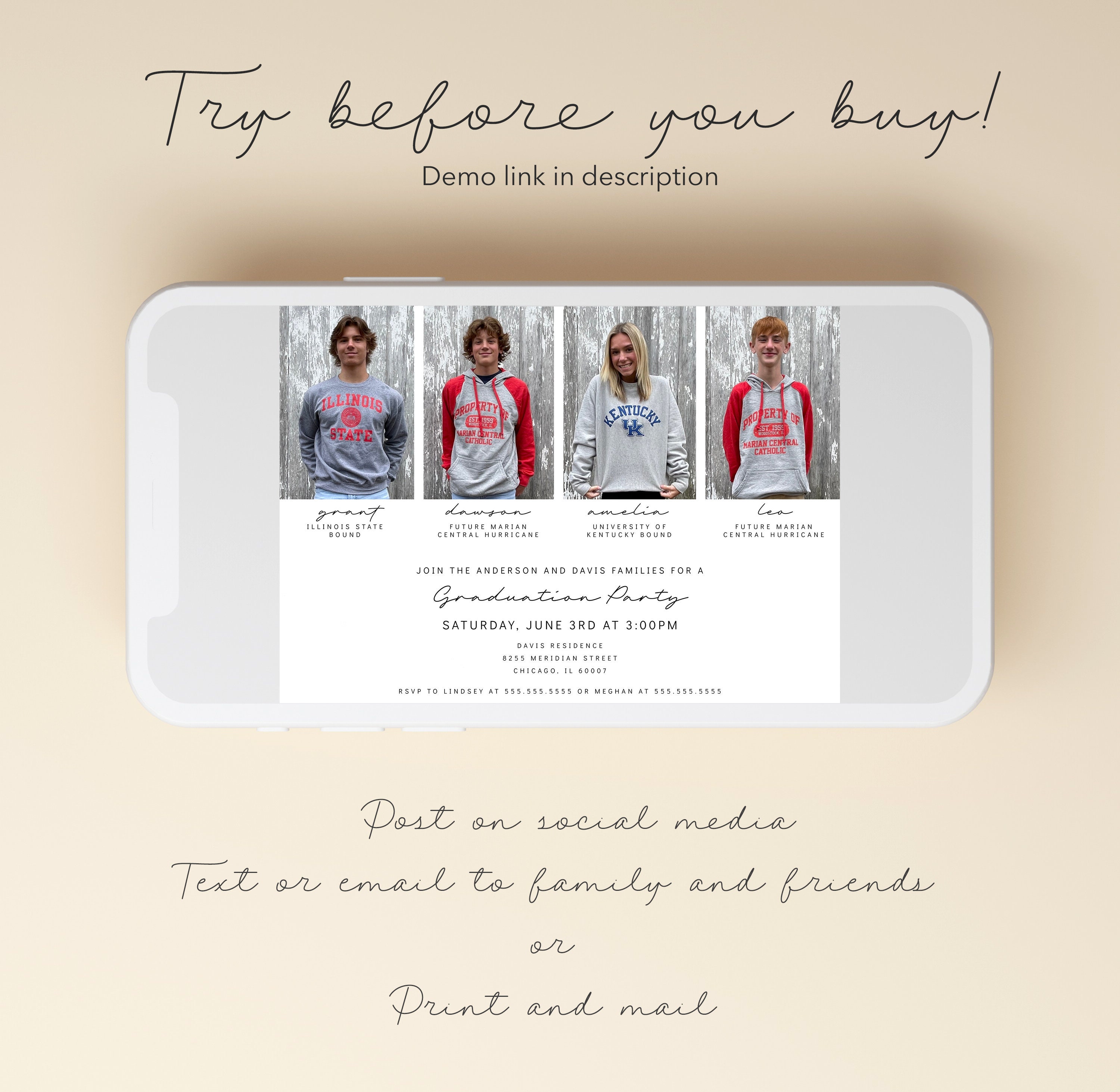 Joint Graduation Party Invitation - Four Person Grad Party Invite ...