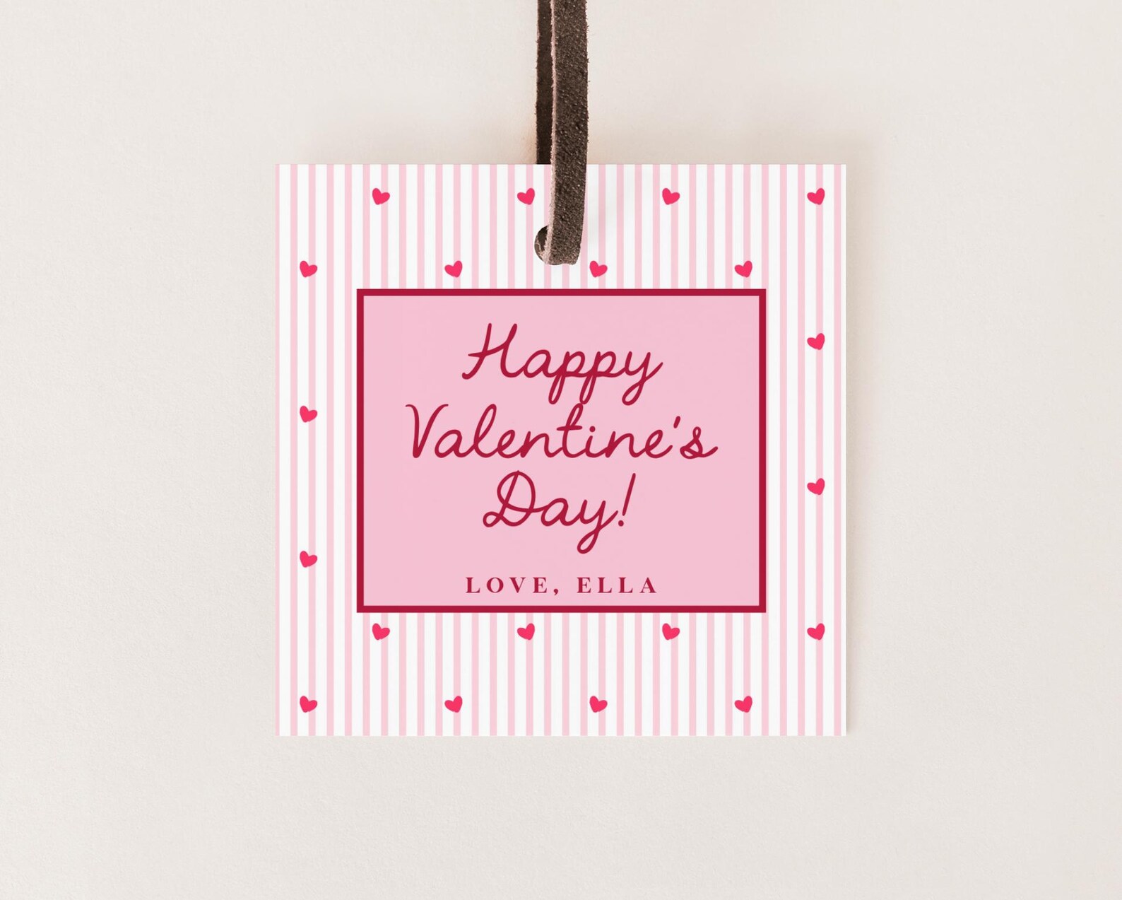 Valentine Pencil Tag Editable Template | Heart & Stripe Valentine ...