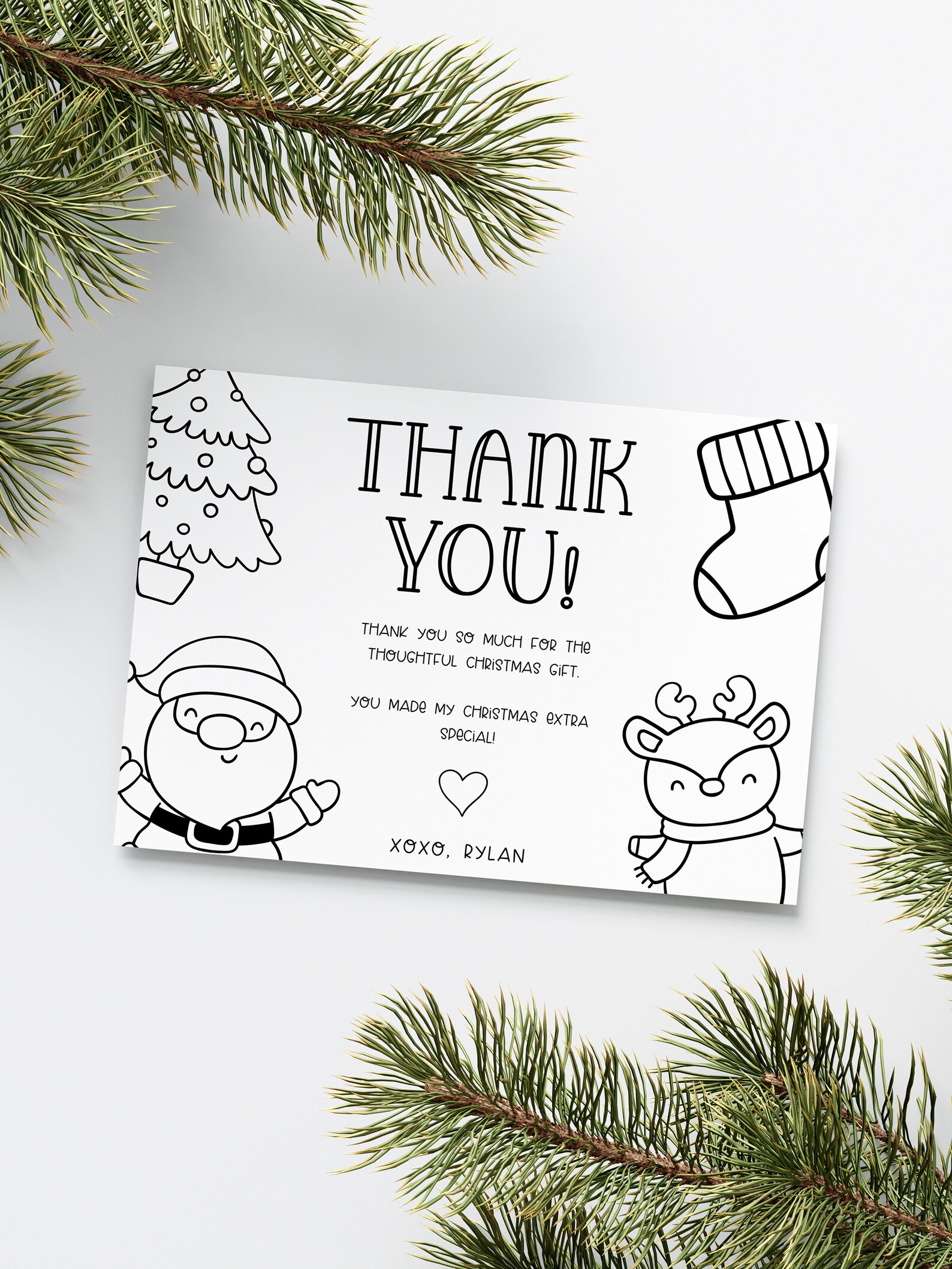 Editable Kids Christmas Thank You Card - Coloring - Personalized - DIY ...
