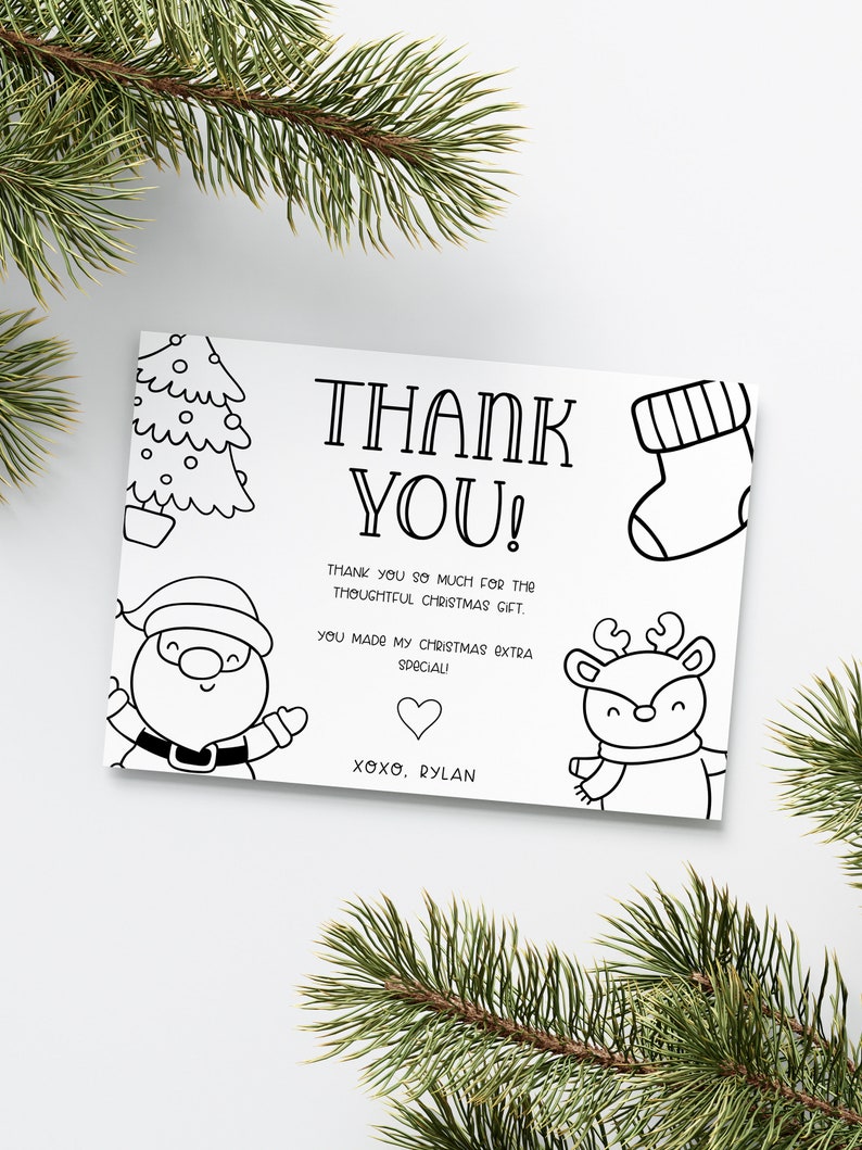 Editable Kids Christmas Thank You Card Coloring - Etsy