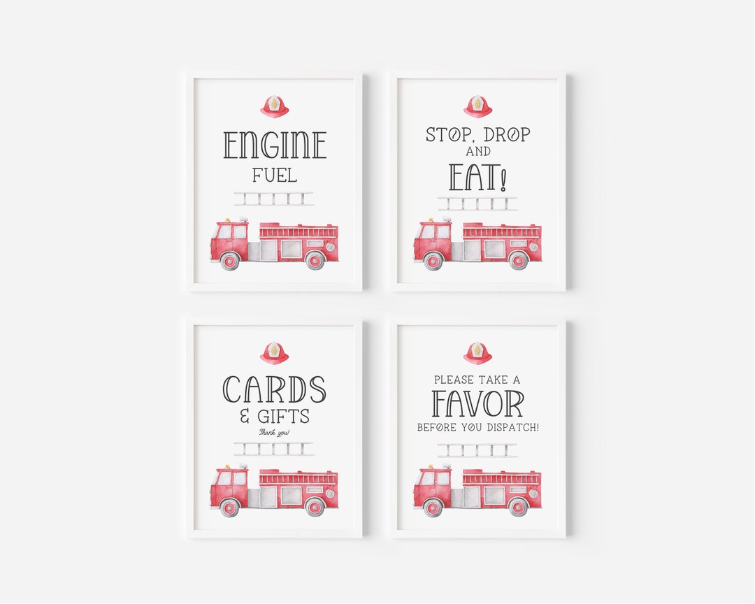 Firetruck Party Signs Fire Engine Firefighter Favor Sign - Etsy