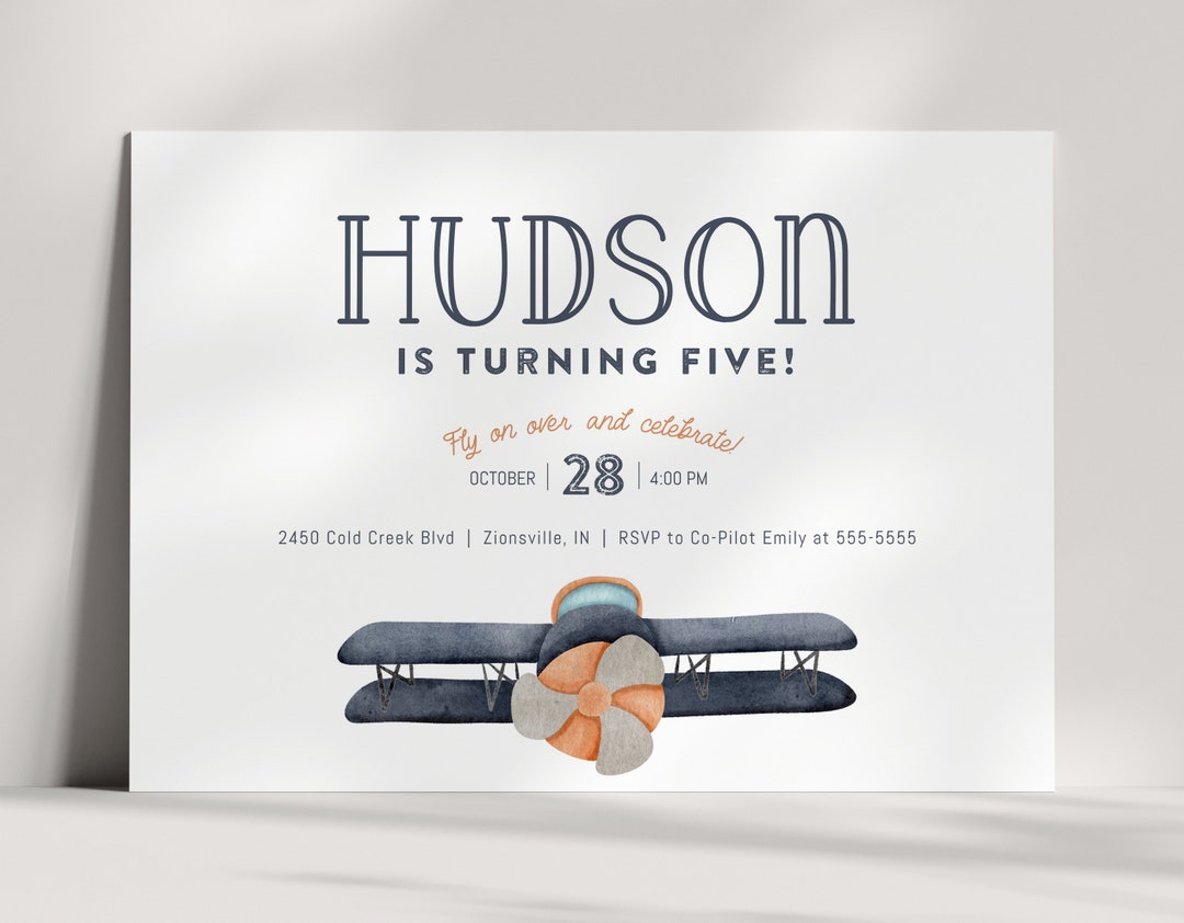 Vintage Airplane Birthday Invitation - Retro Plane Party Invite, Fly on ...