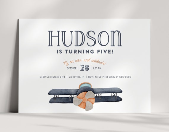 Vintage Airplane Birthday Invitation - Retro Plane Party Invite, Fly on ...