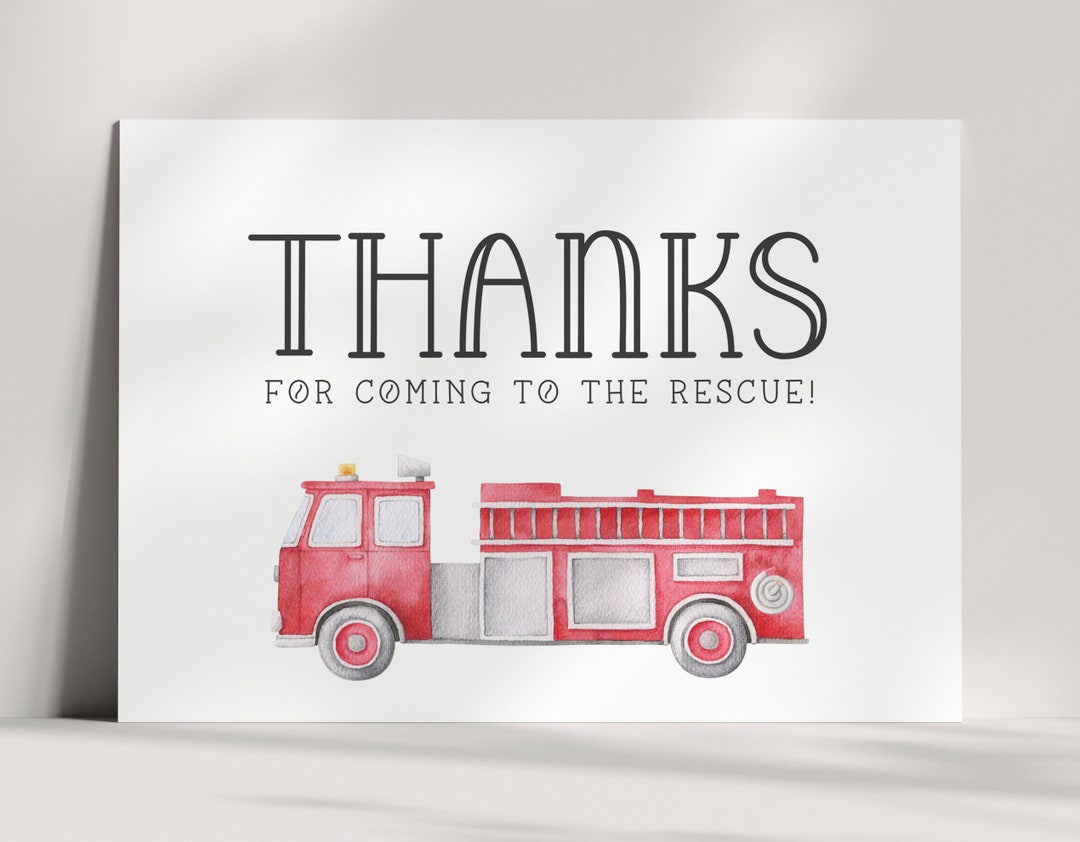 Firetruck Thank You Postcard - Fireman Birthday Party Thank You Card ...