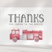 Firetruck Thank You Postcard Fireman Birthday Party Thank You Card 4x6 ...