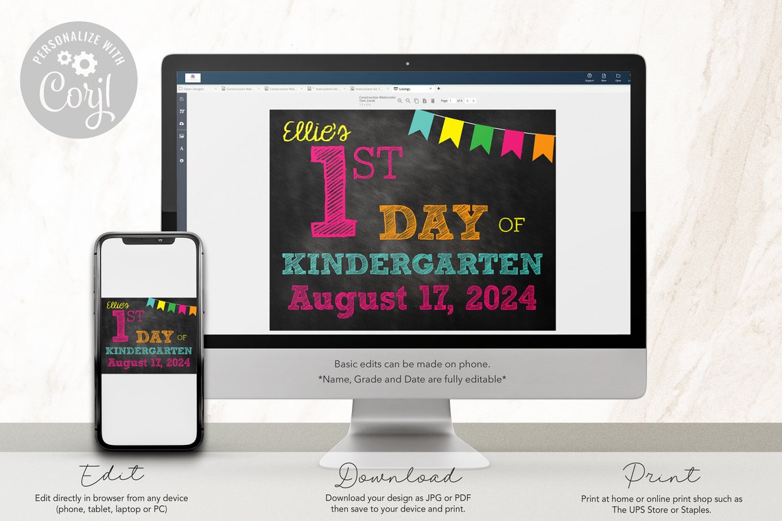 Editable First Day of School Sign, Girl Back to School Sign - 1st Day ...