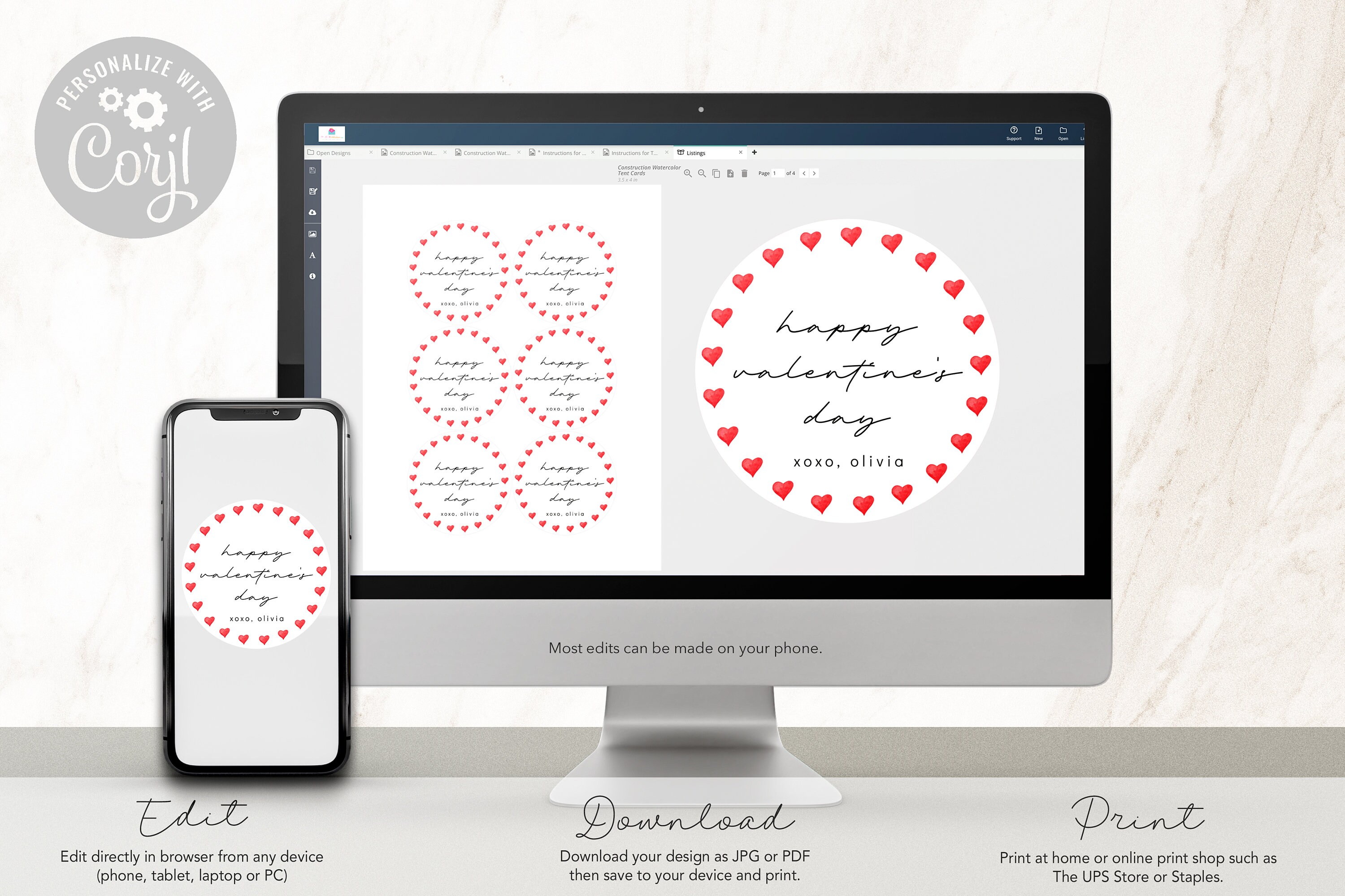 Editable Minimalist Valentine Circle - Tag - Sticker - Printable - 2 ...