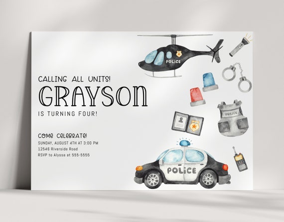 Police Party Invitation - Police Car Birthday Invite, Calling All Units ...