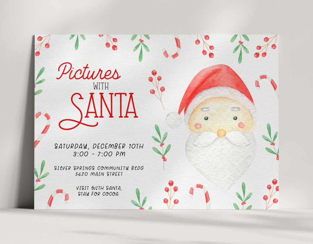 Pictures With Santa Invitation - Kids Party - Meet Santa Event Flyer ...