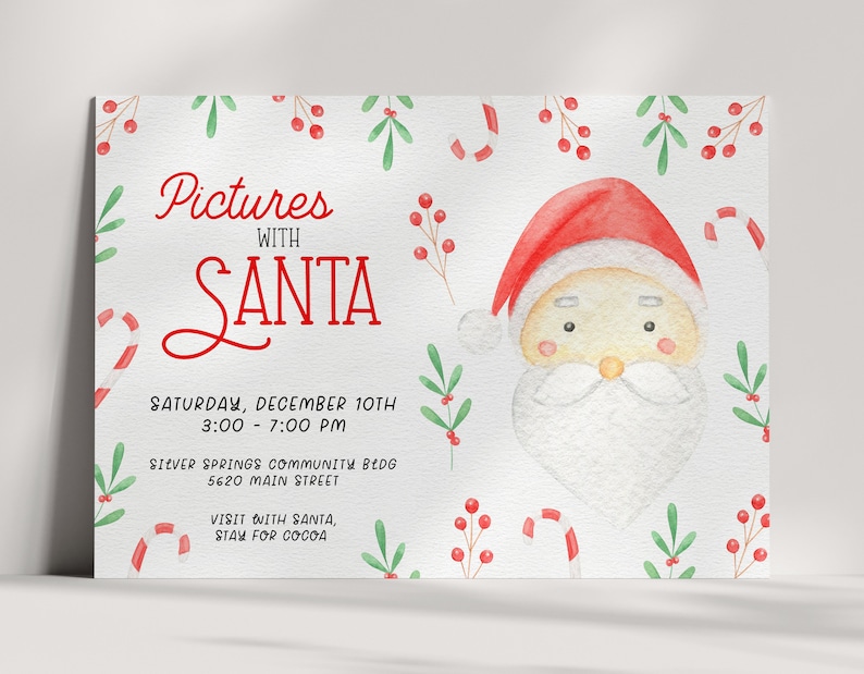 Pictures With Santa Invitation - Kids Party - Meet Santa Event Flyer ...