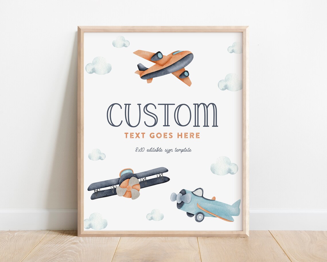 Editable Vintage Airplane Birthday Sign Airplane Party Sign - Etsy