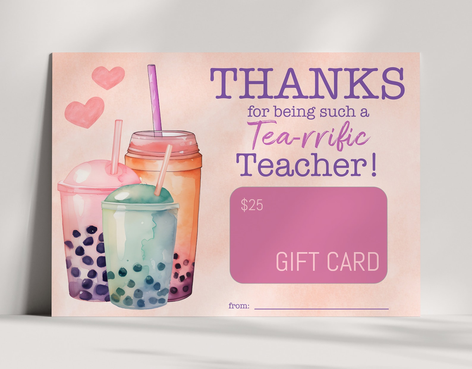 Teacher Appreciation Boba Tea Gift Card Holder Bubble Tea - Etsy