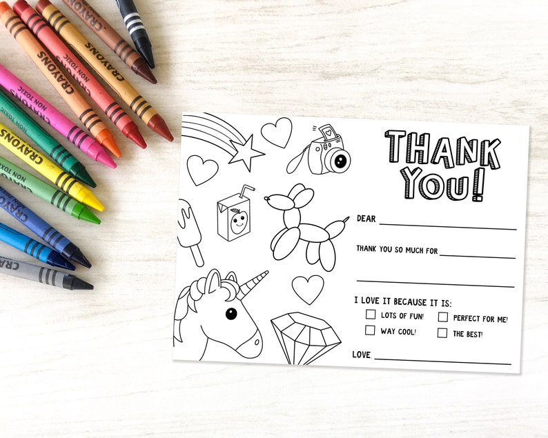 Girl Birthday Thank You Card Coloring Printable Fillable - Etsy