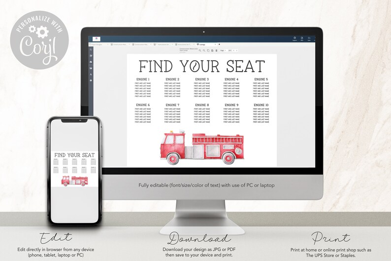 Firetruck Party Seating Chart - Firefighter - Fire Engine Birthday ...