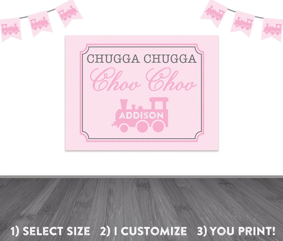 Pink Train Party Backdrop - Girl Birthday Train Poster - Personalized ...
