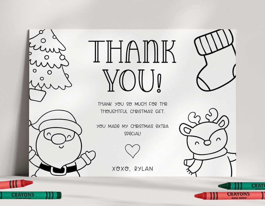 Editable Kids Christmas Thank You Card - Coloring - Personalized - DIY ...