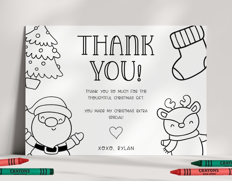 Editable Kids Christmas Thank You Card - Coloring - Personalized - DIY ...