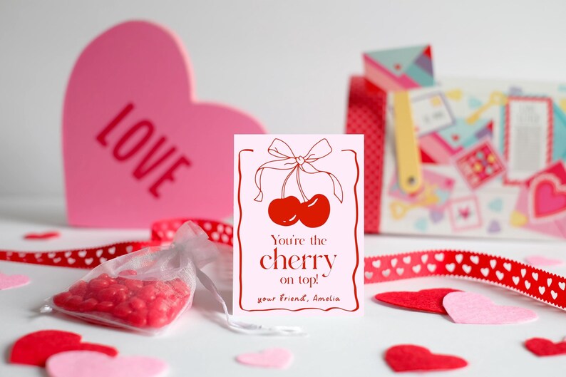 Cherry Valentine - Coquette Bow Valentine Card, Editable Template ...