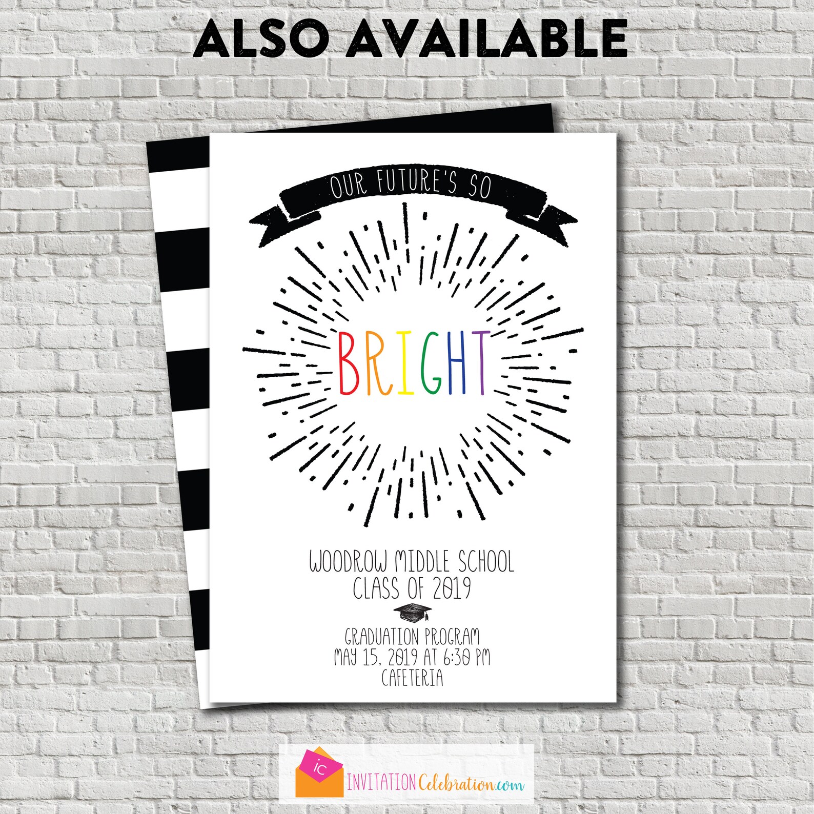 Neon Middle School Graduation Invitation Digital File Glow | Etsy