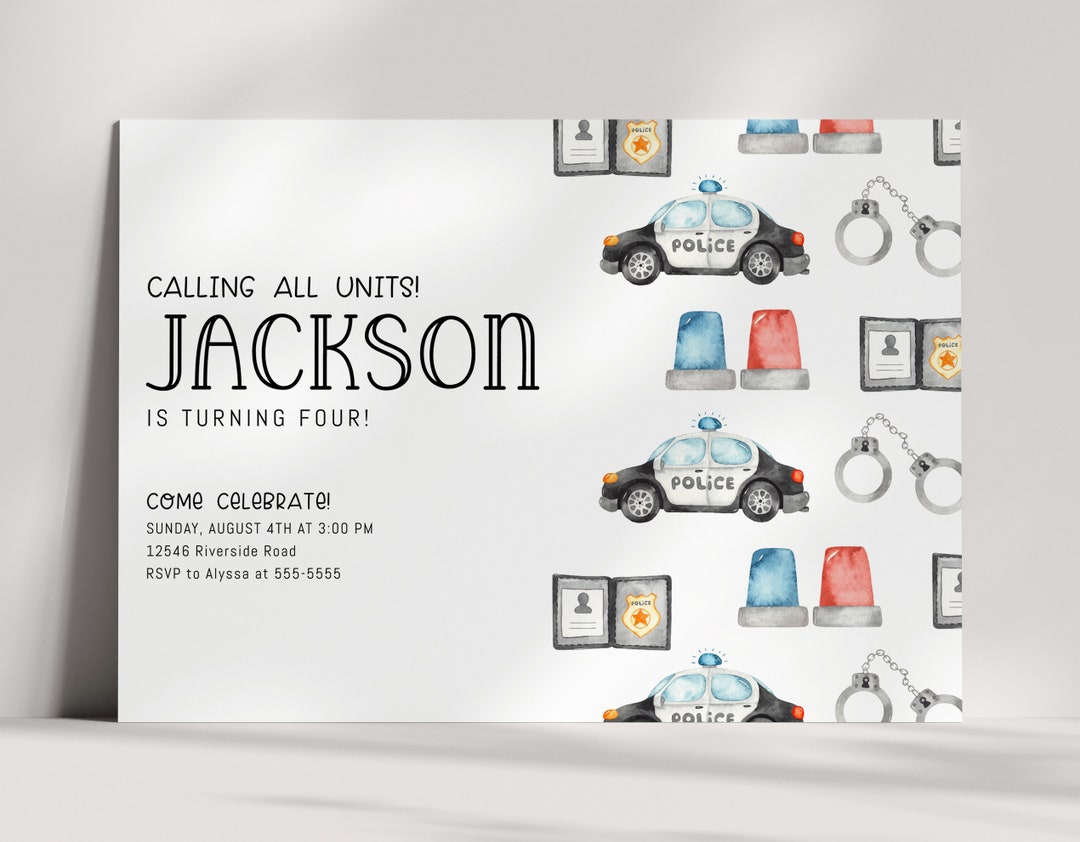 Police Party Invitation - Police Car Birthday Invite, Calling All Units ...