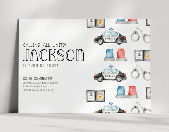 Police Party Invitation - Police Car Birthday Invite, Calling All Units ...