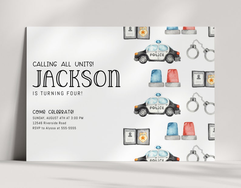 Police Party Invitation Police Car Birthday Invite Calling - Etsy