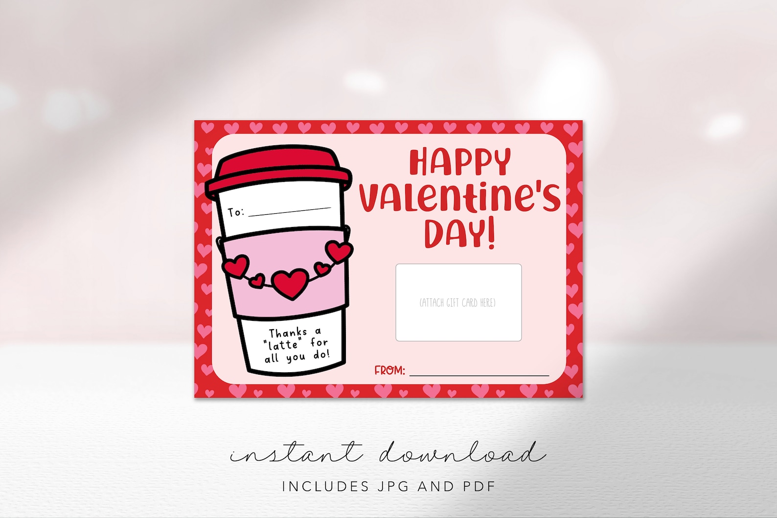 Coffee Gift Card Holder - Happy Valentines Day - Printable - Valentine ...