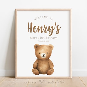 Teddy Bear First Birthday Party Sign - Beary First Birthday - 1st ...