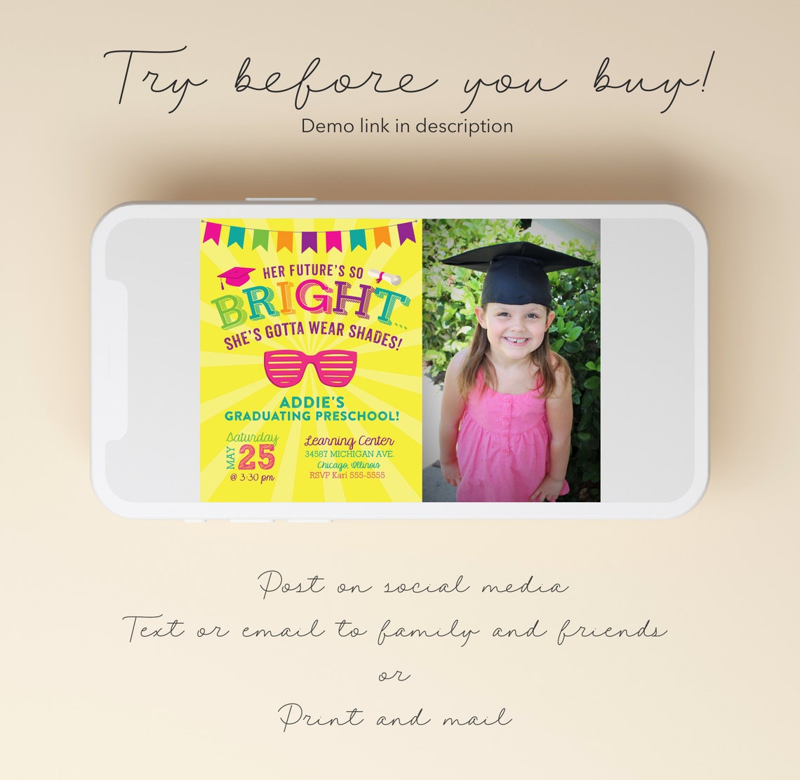 Preschool Graduation Invitation - Girl Kindergarten Graduation - Future ...