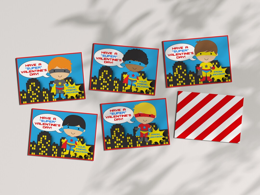 Superhero Valentine - PRINTABLE - Personalized - Boy Classroom ...