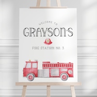 Firetruck Welcome Sign Firefighter Birthday Party Sign Fireman Party ...