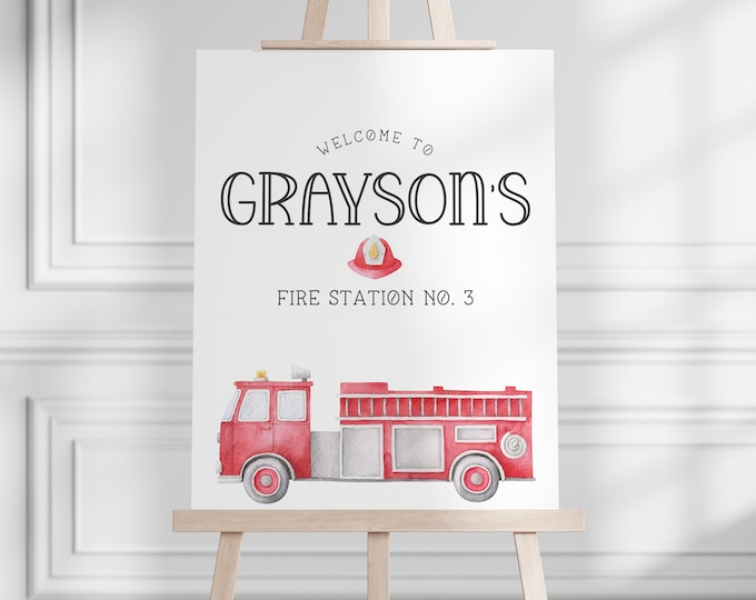 Fired up Fire Truck Welcome Sign - Birthday Party Personalized Welcome ...
