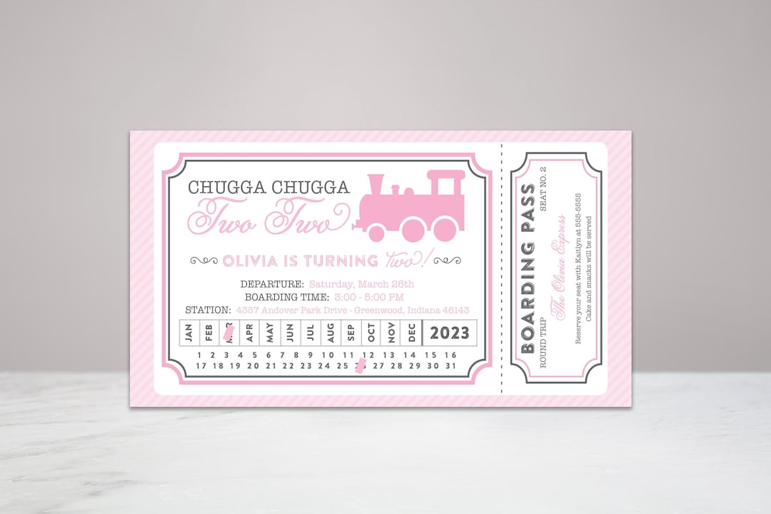 Pink Train Ticket Birthday Invitation - Girl Train Party - Train Ticket ...