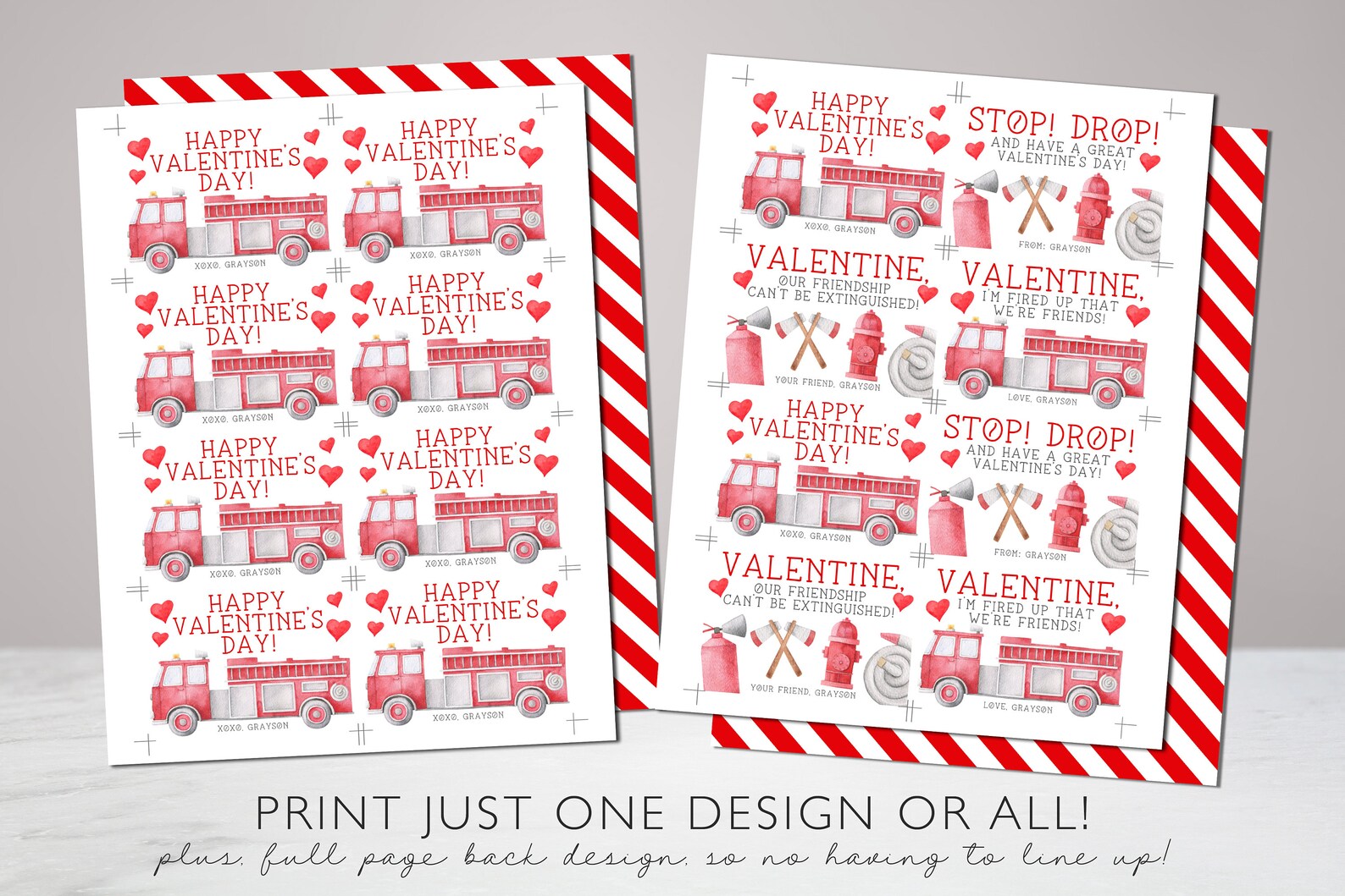 Firetruck Valentine Cards - PRINTABLE - Firefighter - Fireman - Fire ...