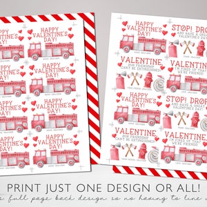 Firetruck Valentine Cards - PRINTABLE - Firefighter - Fireman - Fire ...