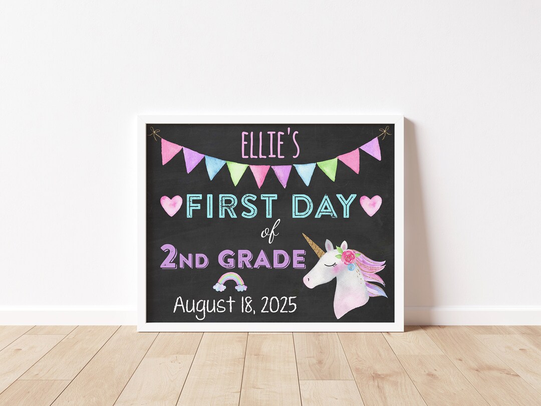 Girl Back to School Sign - Unicorn First Day of School Sign - Editable ...