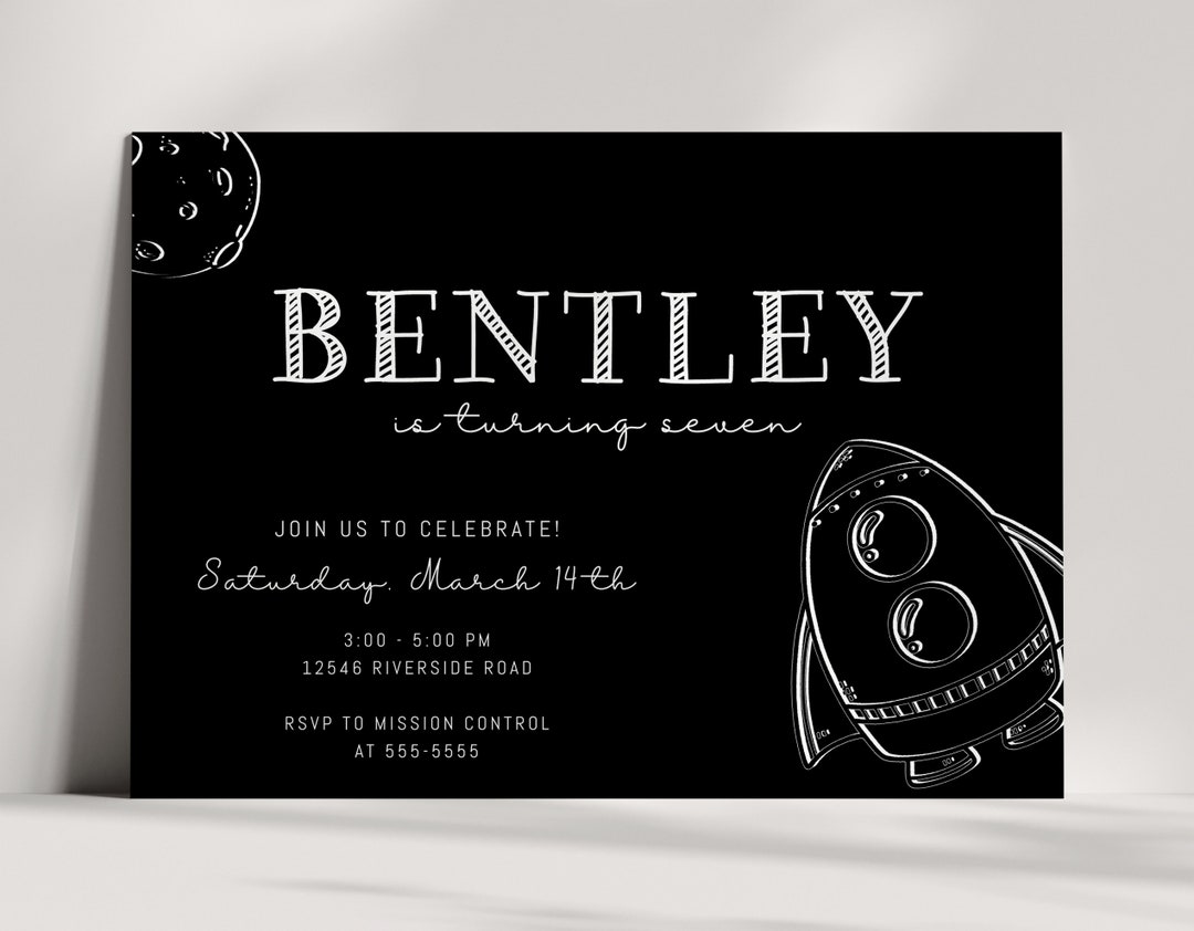 Modern Space Invitation - Outer Space Party - Galaxy - Rocket Ship ...